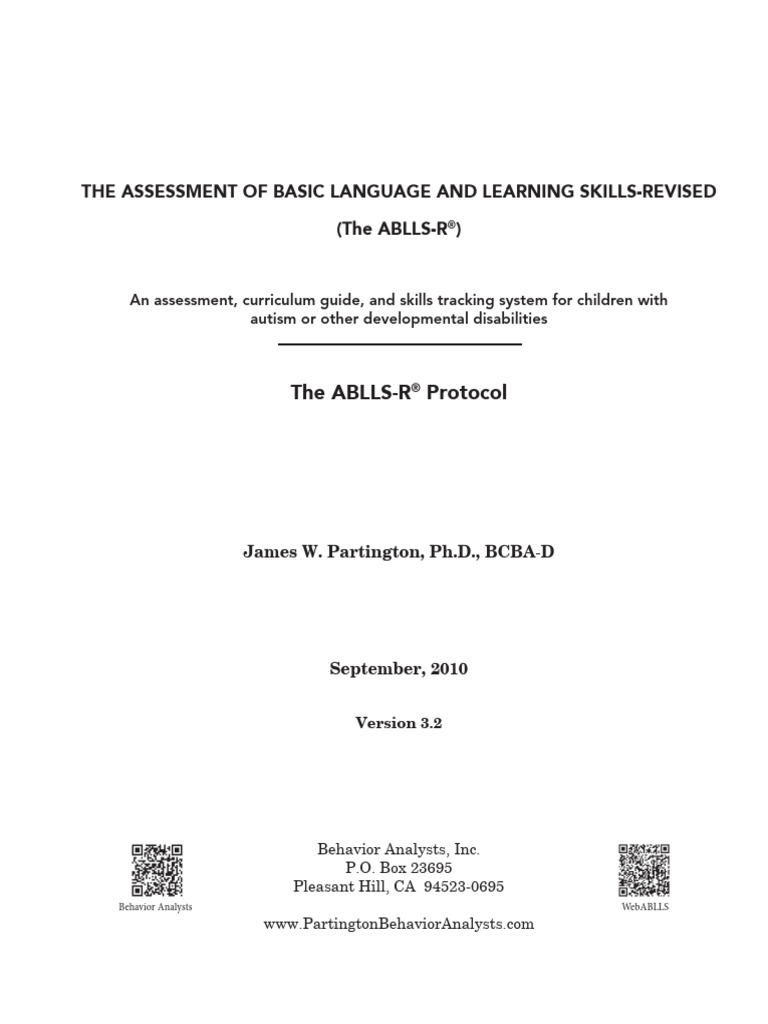 ABLLS-R Protocol 2018 | PDF