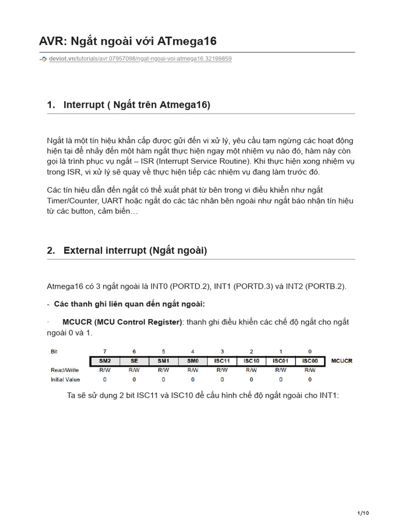 deviot.vn-AVR Ngắt ngoài với ATmega16 | PDF