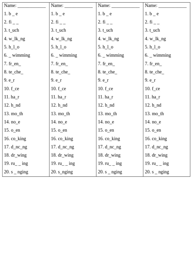 Missing Word G3.u1-U5 | PDF