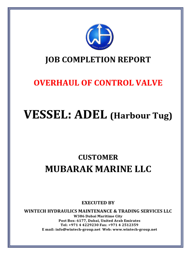 MUBARAK MARINE LLC - ADEL (Harbour Tug) - JOB COMPLETION REPORT | PDF