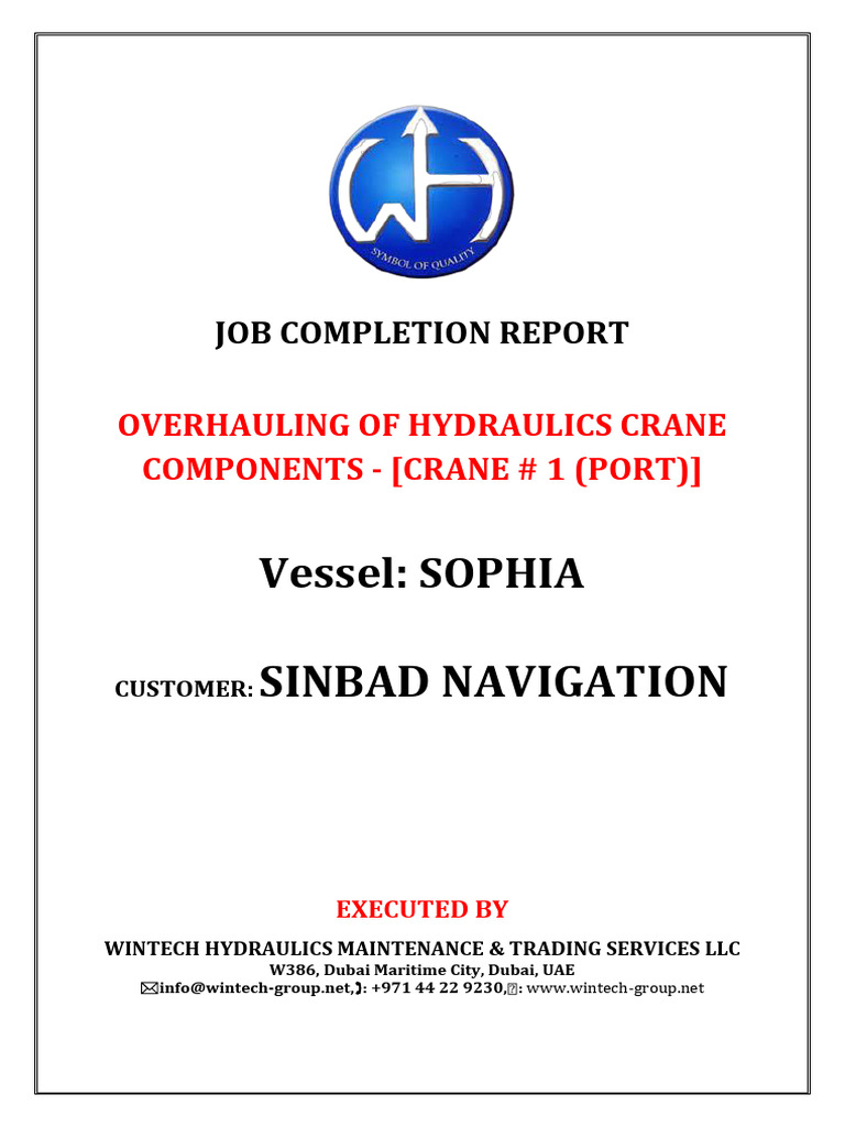 Sinbad Navigation - Sophia - Crane # 1 (Port) - Job Completion Report | PDF