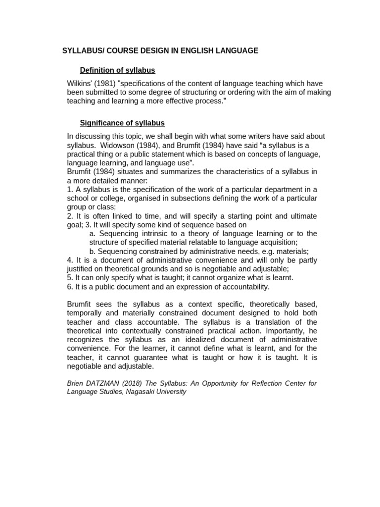 Etm 431 Syllabus Design | PDF