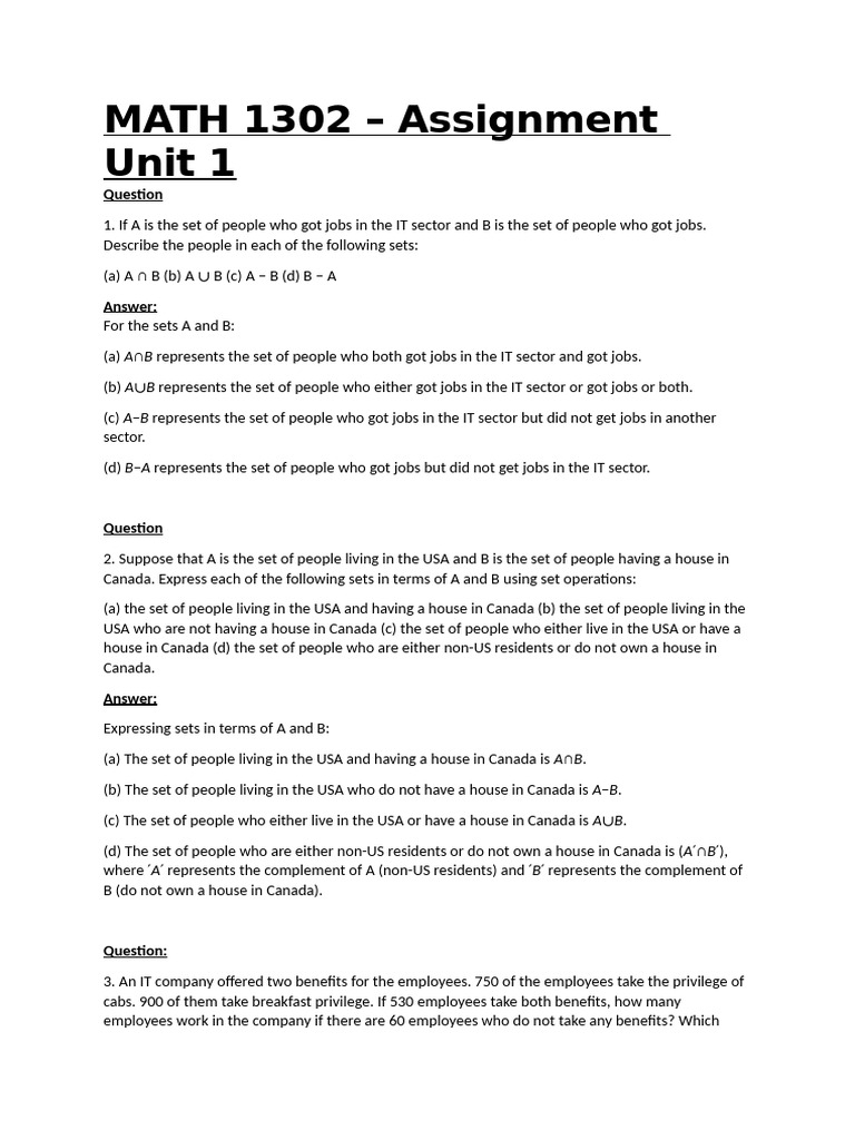 MATH 1302 Assignment 1 | PDF | Mathematics | Career & Growth