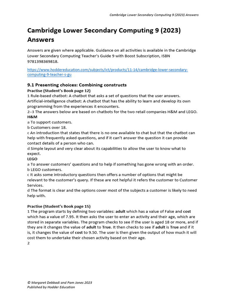 CLS Computing Stage 9 Answers | PDF
