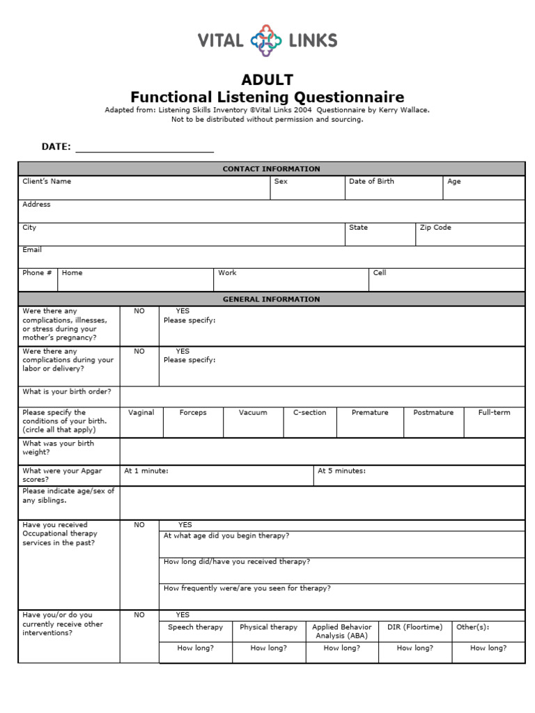 Functional Listening Questionnaire | PDF | Sound | Childbirth