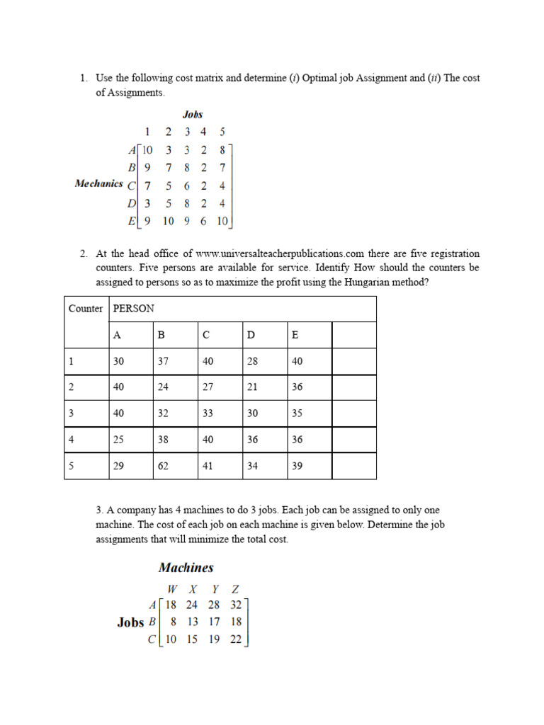 4 Assignment Problem QUESTION BANK | PDF