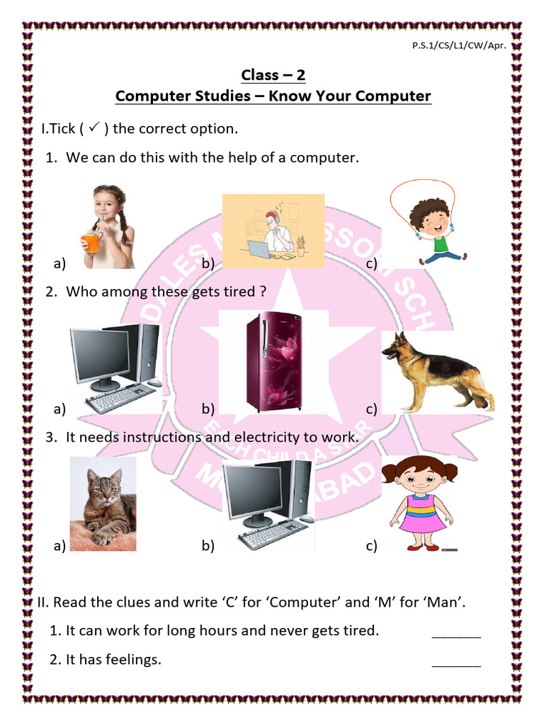 Class 2 Computer Studies Know Your Computer: D The Clues and Write C' For ' and M' For Man' | PDF