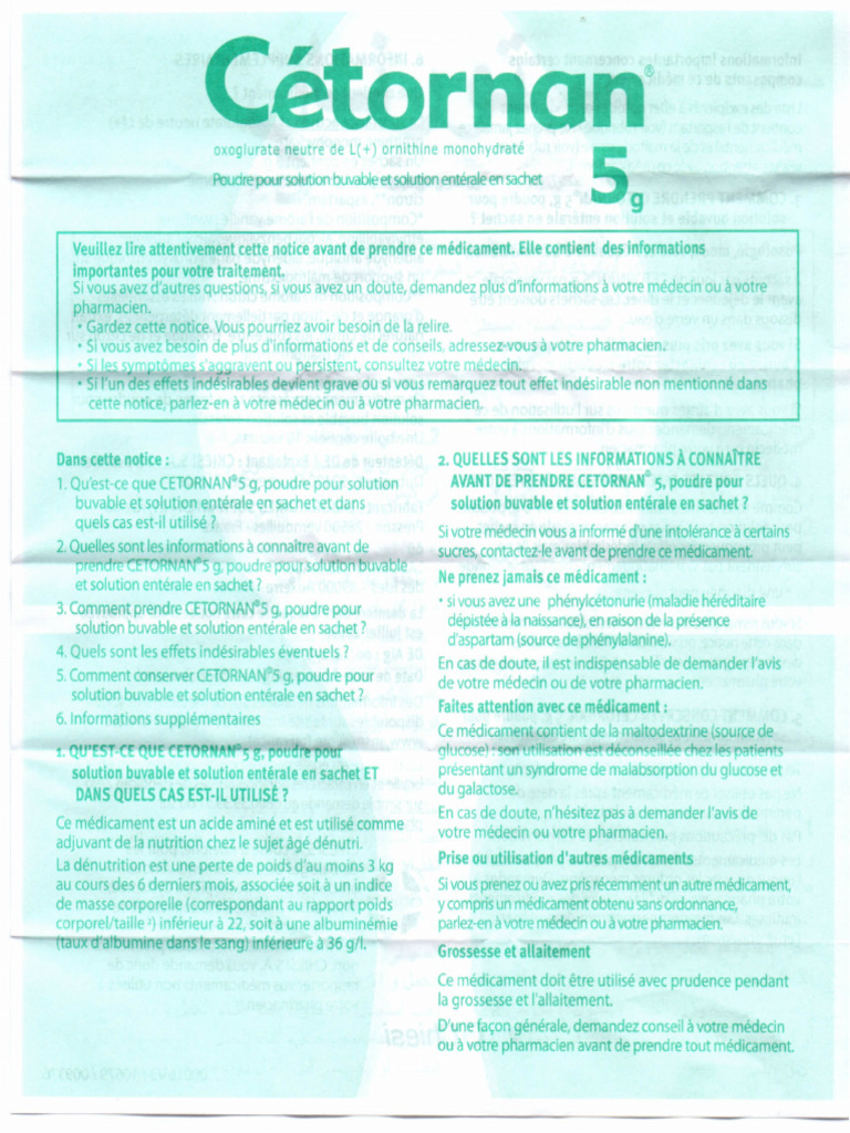 Notice Cetornan 5g Sachet-Dose Pdre. P. Sol. Buv. Ou Gastro-Enterale B ...