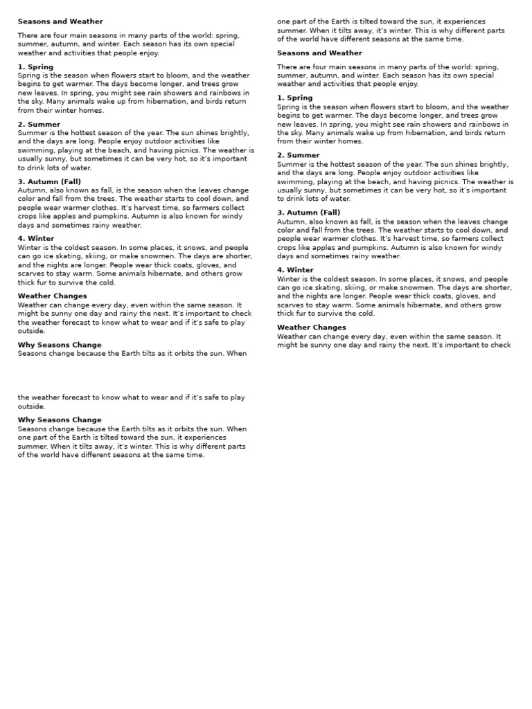 Seasons and Weather | PDF