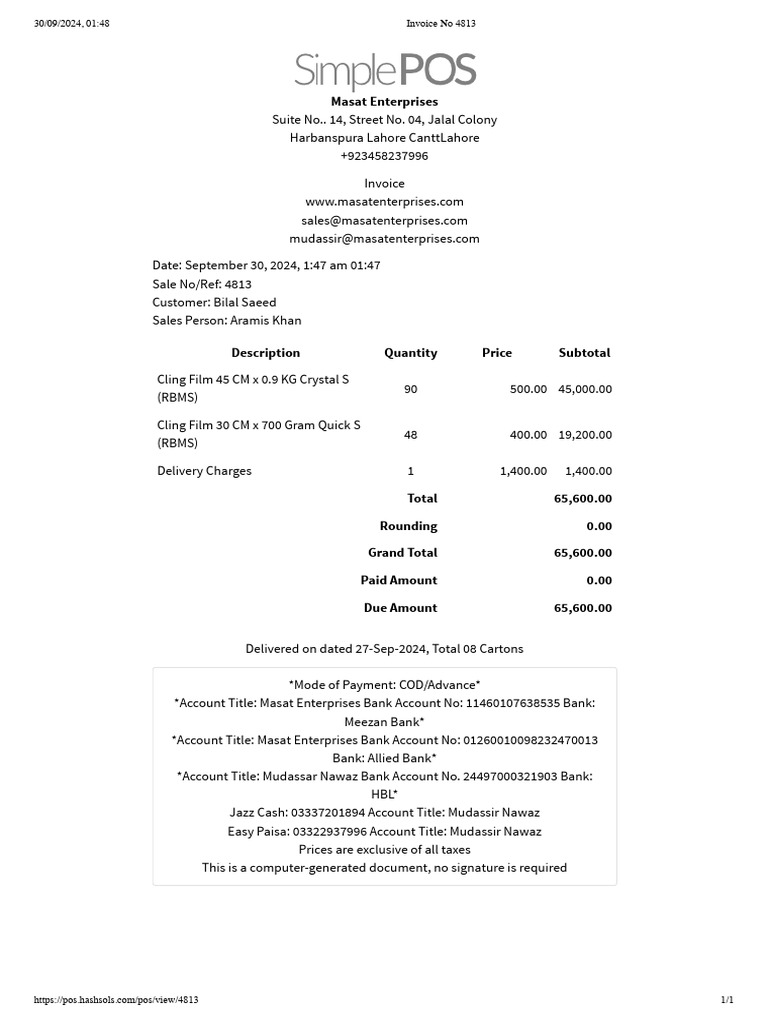 Invoice No 4813 Bilal Saeed | PDF | Invoice | Accounting