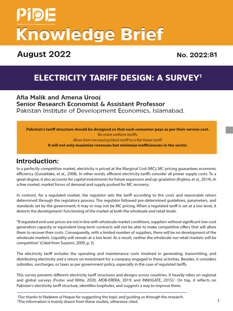 Electricity Tariff Design A Survey | PDF