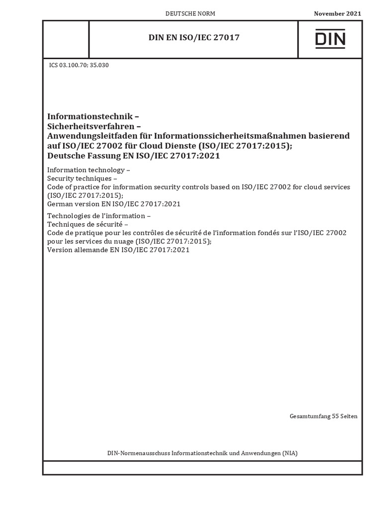 Din en Iso Iec 27017 2021-11 | PDF