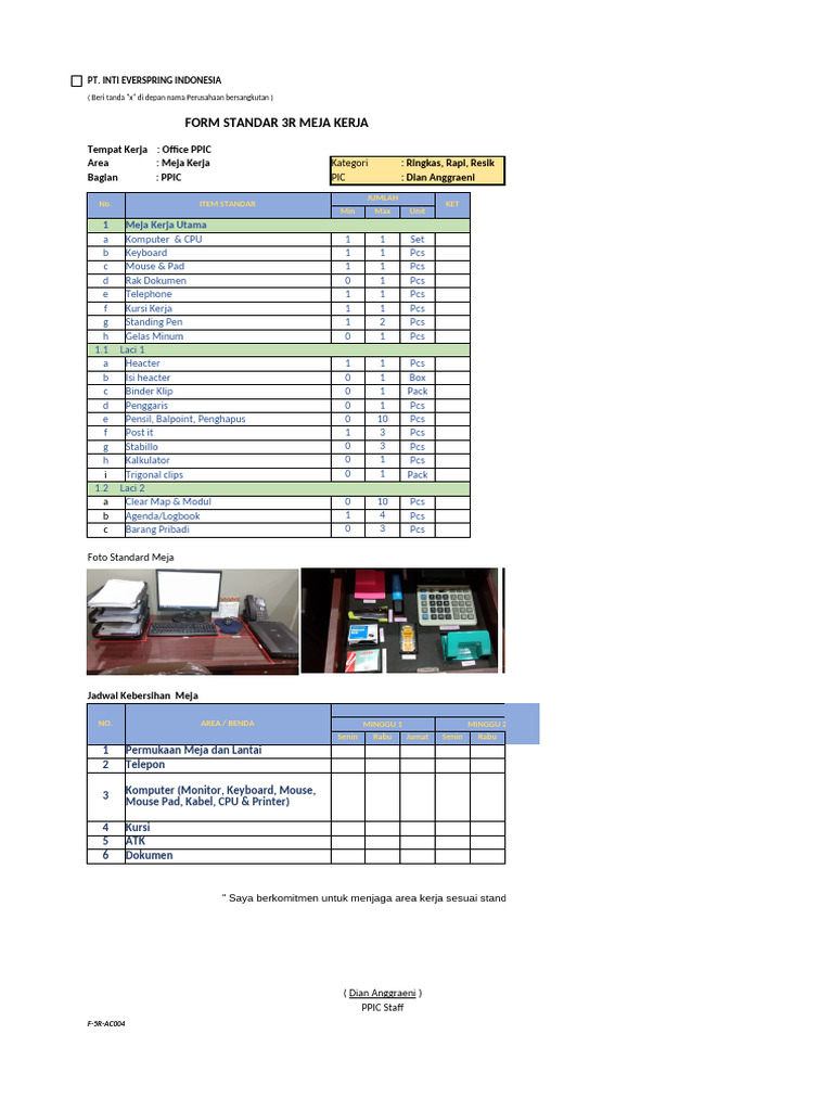 Standar R3 Meja Kerja PPIC Team | PDF