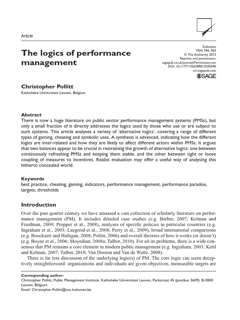 The Logics of Performance Management: Christopher Pollitt | PDF