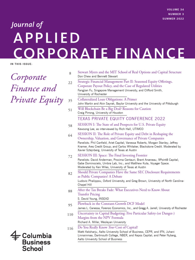 J Applied Corp Finance - 2022 - Issue Information TOC | PDF