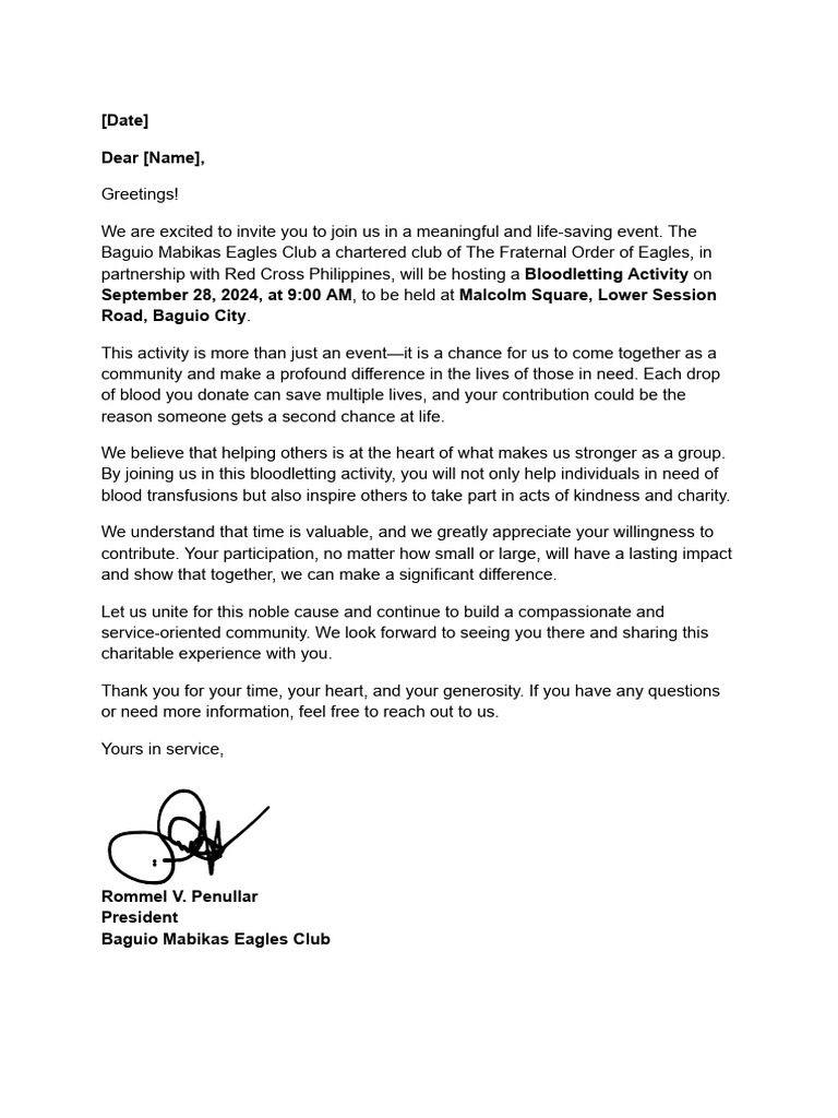Bloodletting Activity Letter of Request | PDF