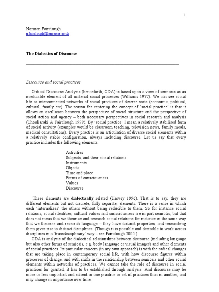 Fairclough Dialectics of Discourse Analysis | PDF | Science & Mathematics