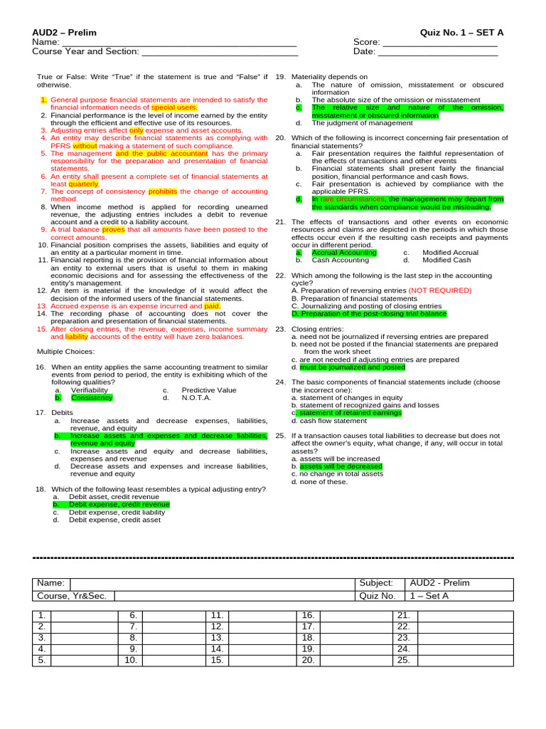 Aud2 Prelim Quiz 1 | PDF