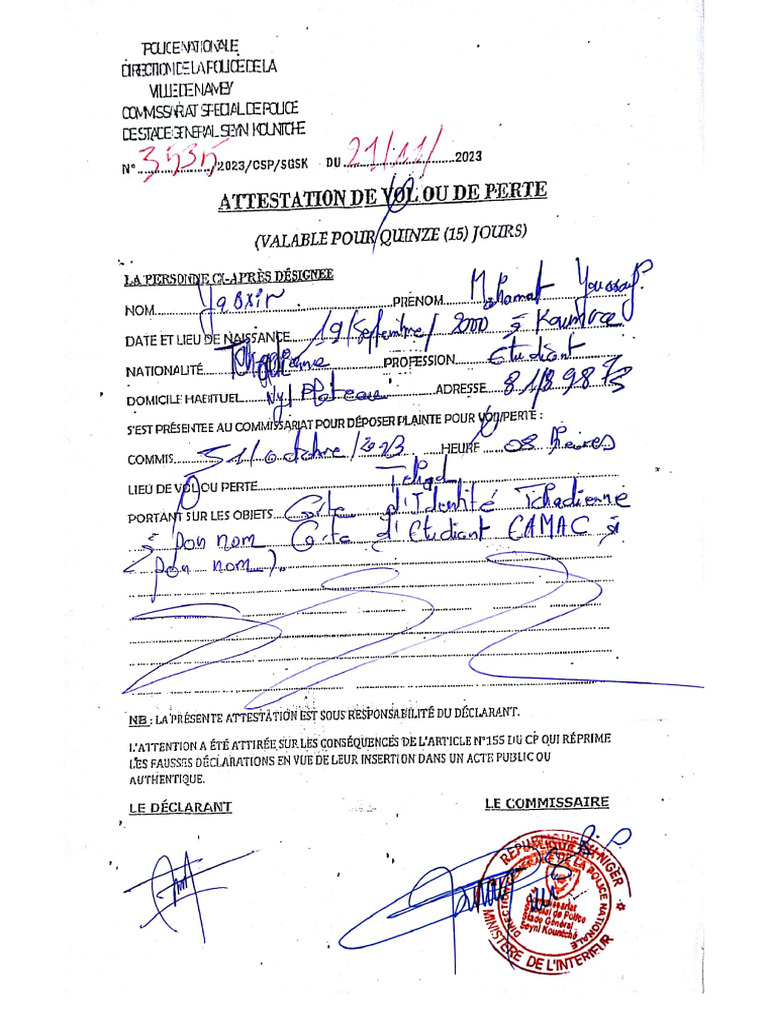 Déclaration de Perte | PDF