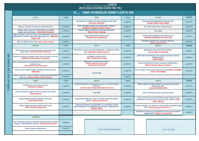 2023-2024-9.-Sinif-Rehbelik-Plani 2 | PDF