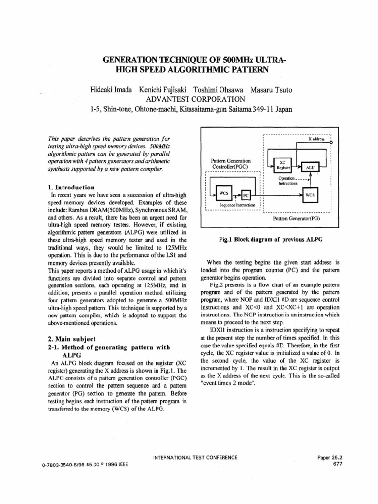 Generation Technique of 500 MHZ Ultra-High Speed Algorithmic Pattern | PDF