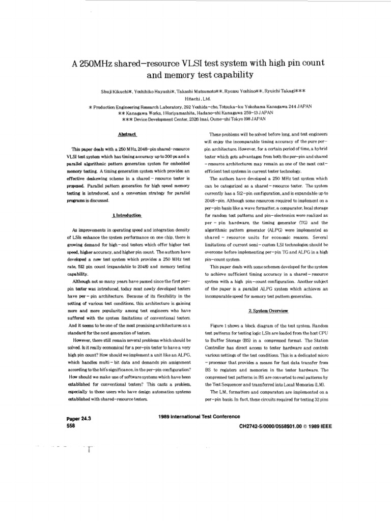 A 250 MHZ Shared-Resource VLSI Test System With High Pin Count and ...