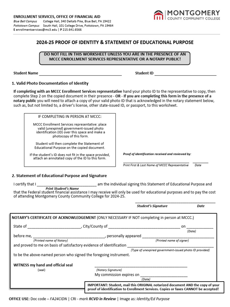 Identity and Statement of Educational Purpose | PDF