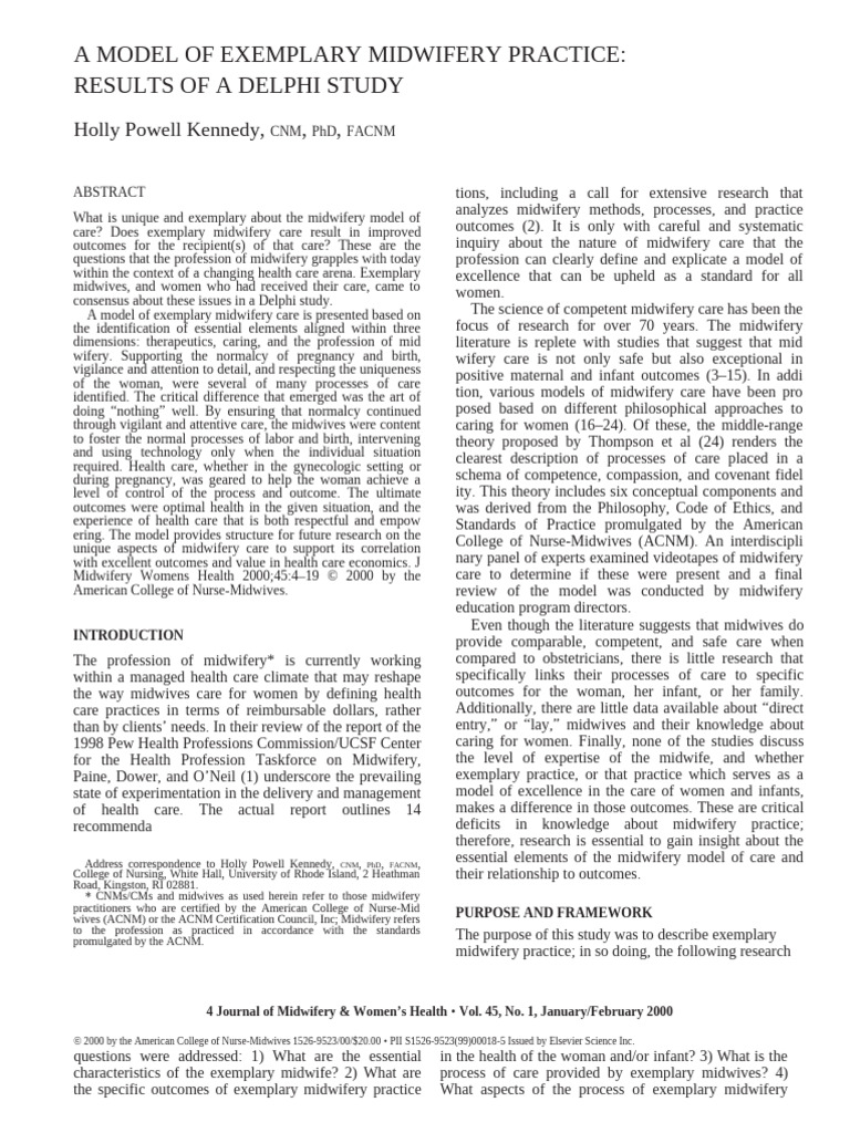 A Model of Exemplary Midwifery Practice: Results of A Delphi Study | PDF