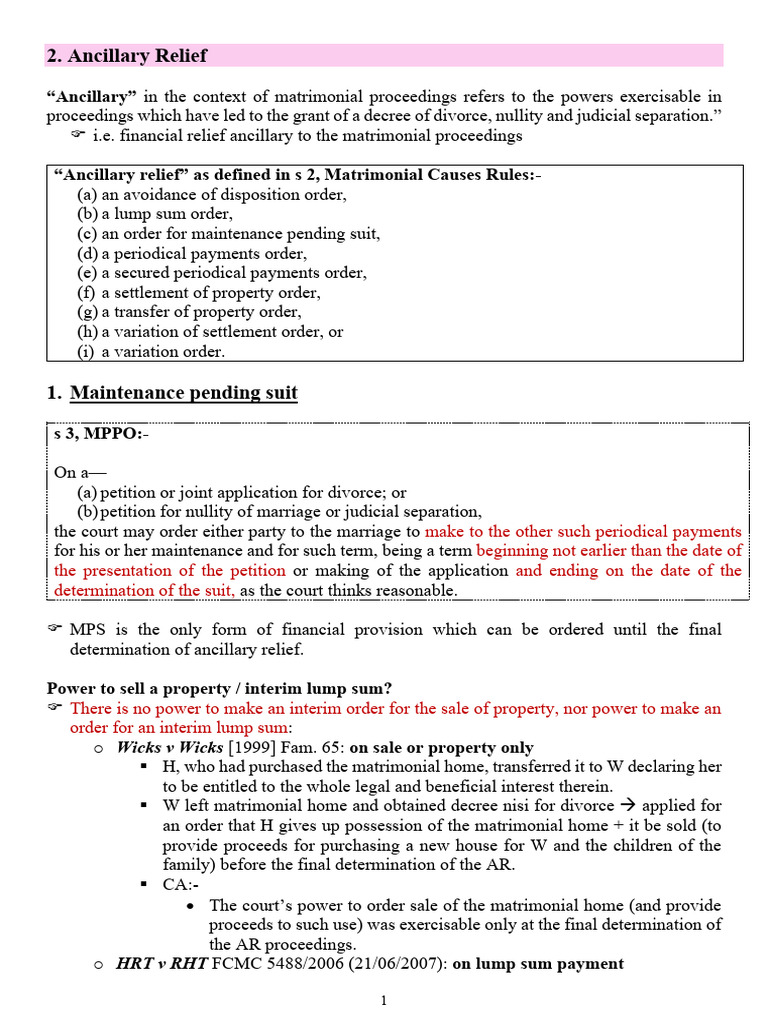HKU PCLL8103 Matrimonial - Ancillary Relief | PDF