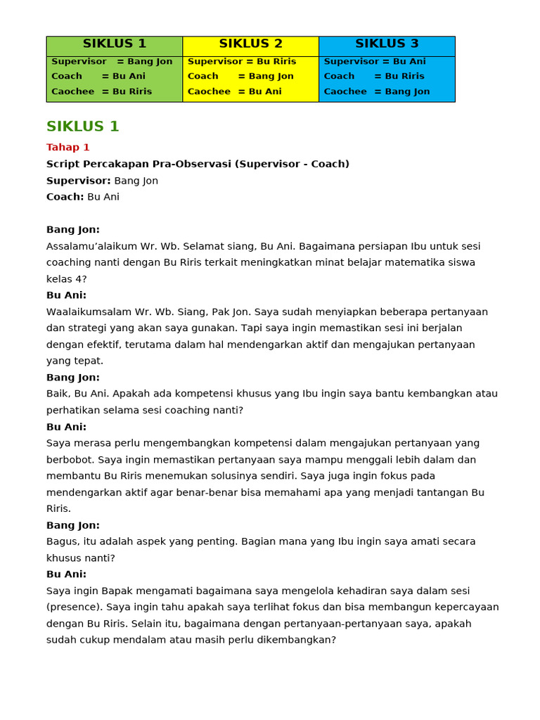 Script Coaching - Siklus 1 | PDF | Self-Improvement | Wellness