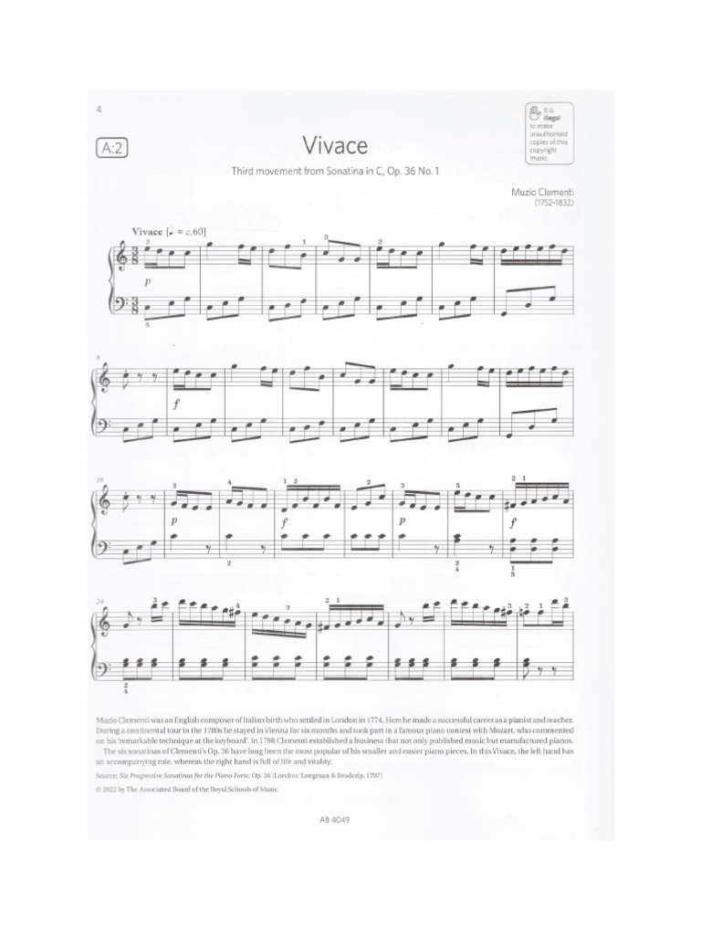 Vivace-3rd Movement From Sonatina in C. Op. 36. No.1 | PDF