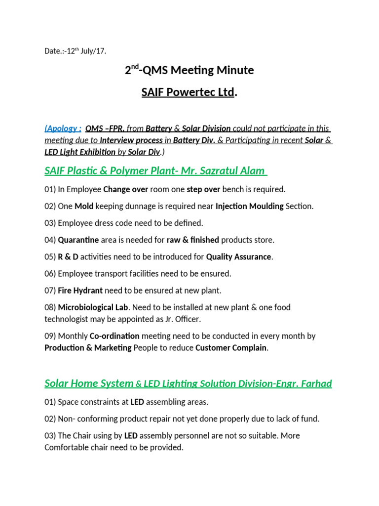 2nd QMS Meeting Minutes | PDF