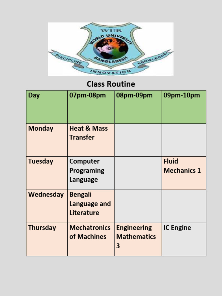Class Routine | PDF