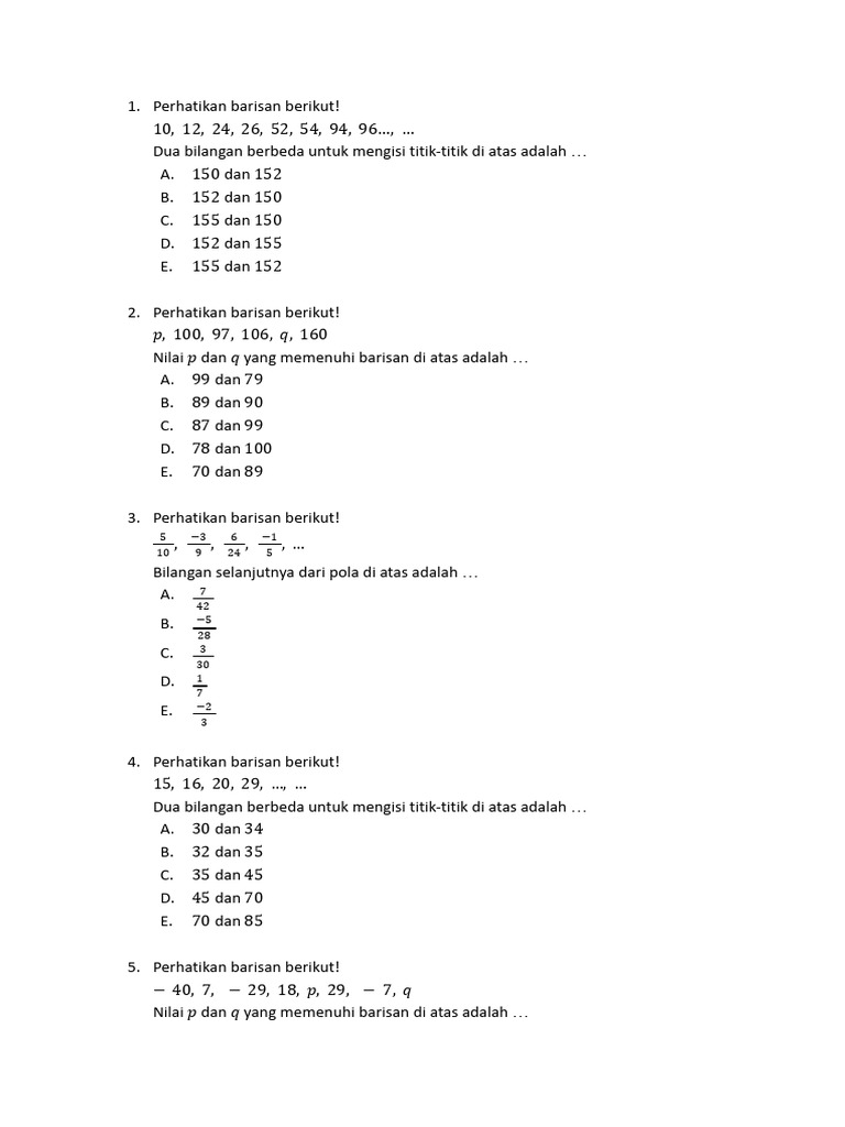 Soal Pola Bilangan Full (70 Soal) | PDF
