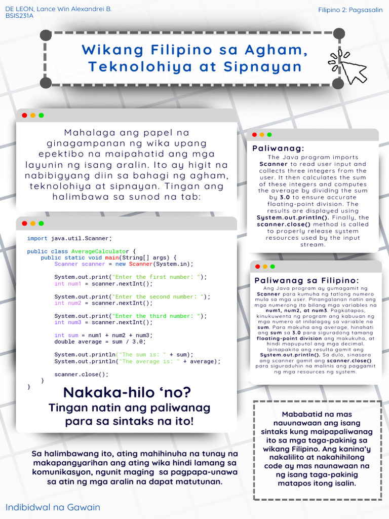 Java Average Calculator in Filipino | PDF | Computer Programming ...