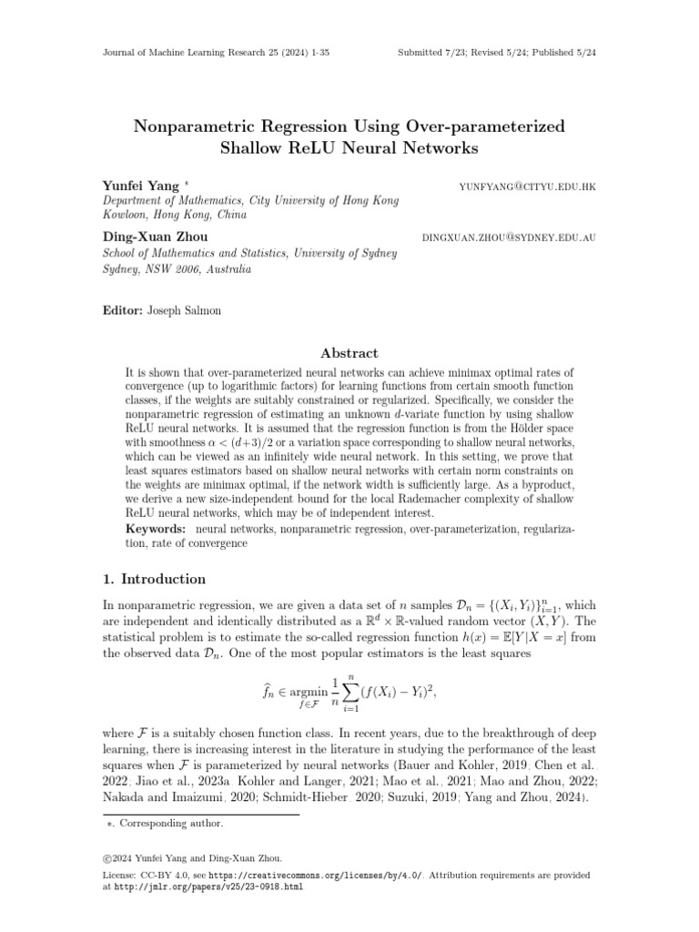 Nonparametric Regression Using Over-Parameterized Shallow Relu Neural Networks | PDF