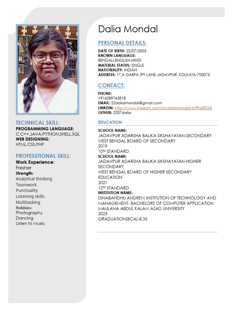 Dalia Mondal - Resume - Apna | PDF