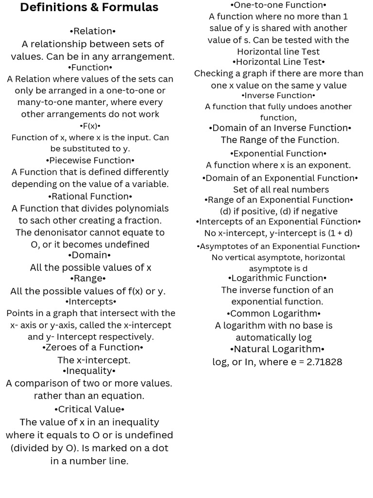 Definitions & Formulas - 20240923 - 202213 - 0000 | PDF