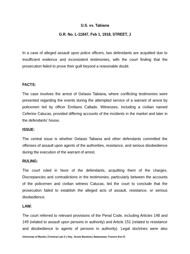 U.S. vs. Tabiana | PDF