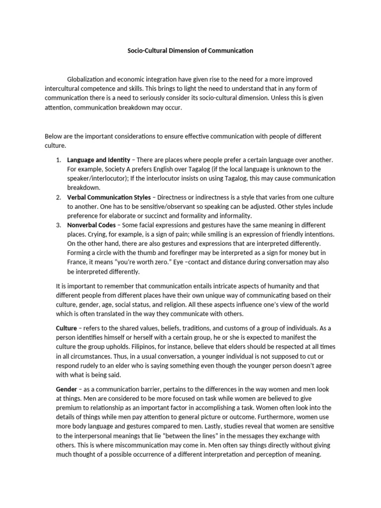 Socio Cultural Dimensio of Communication | PDF