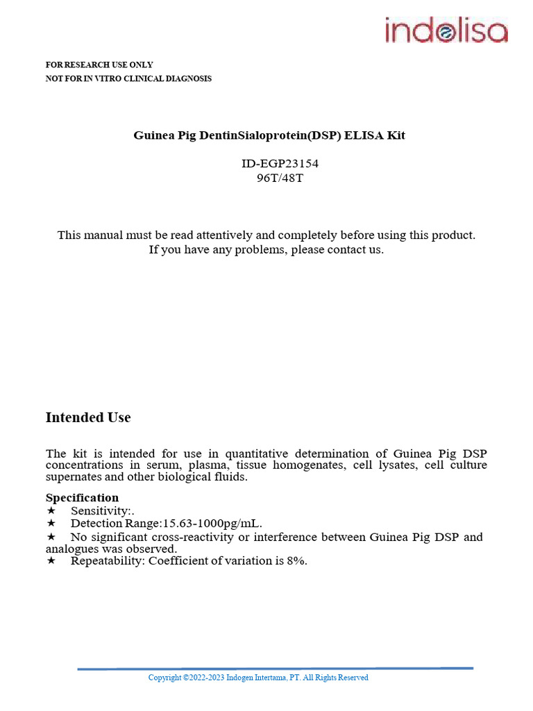 ID-EGP23154 Guinea Pig DentinSialoprotein (DSP) ELISA Kit | PDF