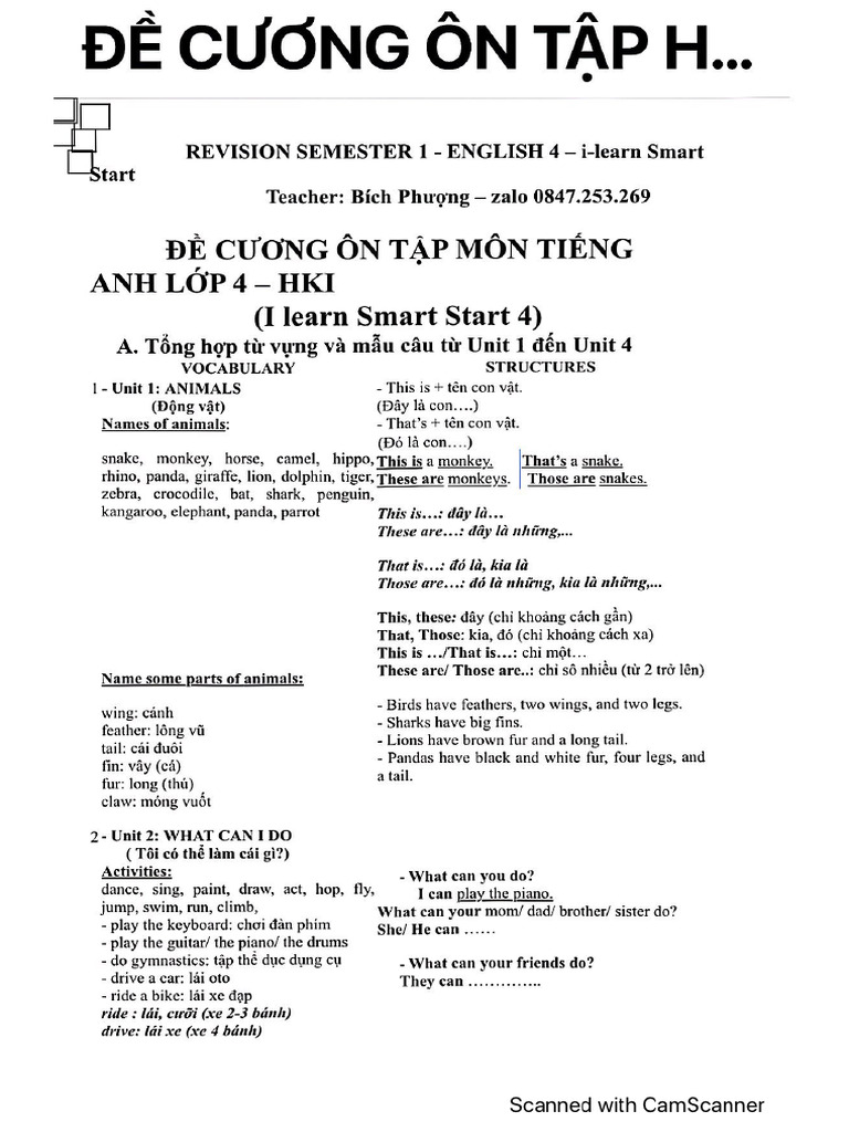 DE CUONG HKI SMART START 4 NEW Ly Thuyet Va Btap | PDF