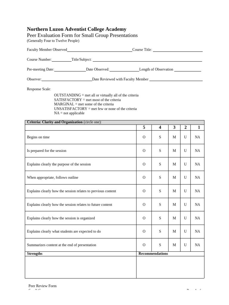 Small Group Peer Evaluation Form PDF | PDF