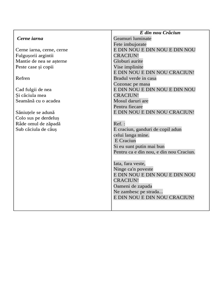 Cantece de Iarna - Versuri | PDF