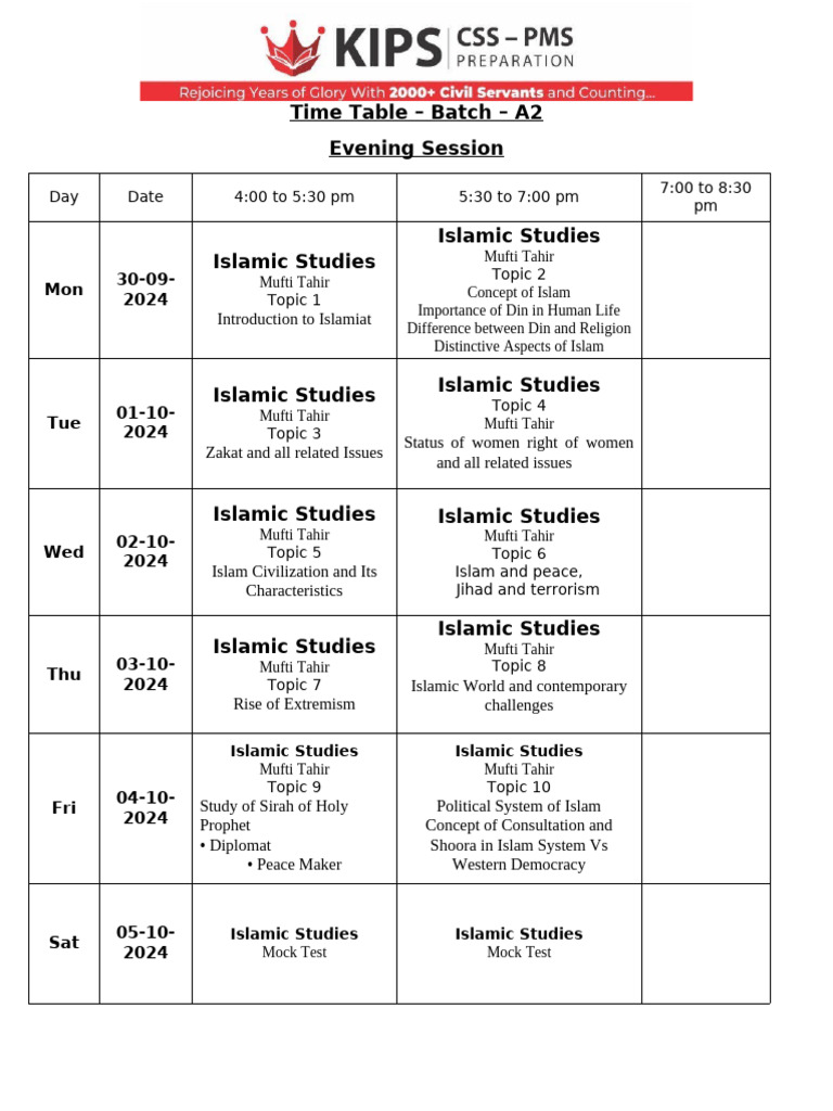 30-05 October Weekly Shedule-1 | PDF