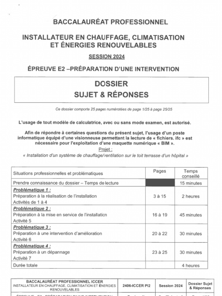 E2-Dossier Sujet Et Réponses Bac Pro ICCER 2024 | PDF