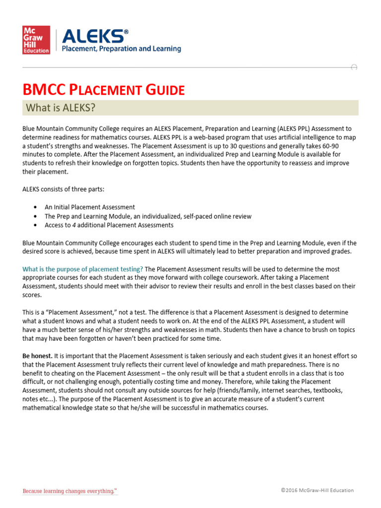 Student ALEKS Placement Guide | PDF
