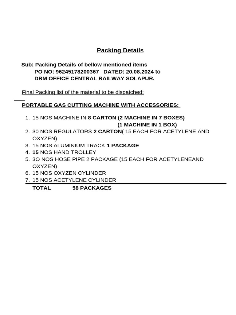 Packing Details of SR | PDF