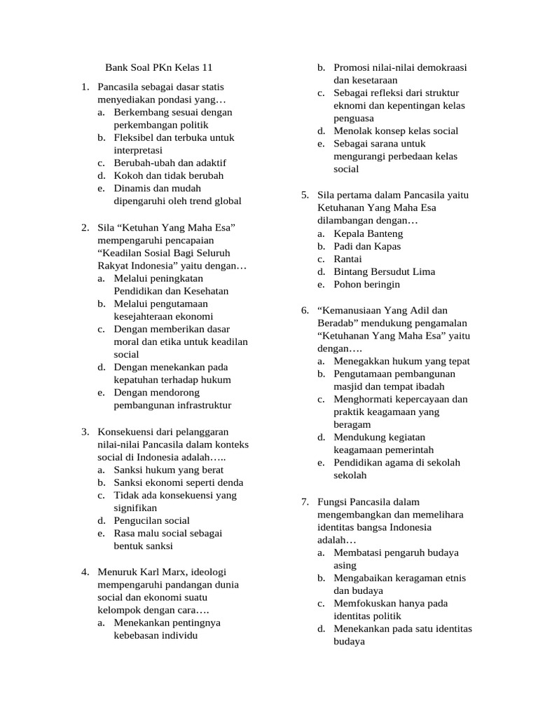 Bank Soal PKN Kelas 11 | PDF