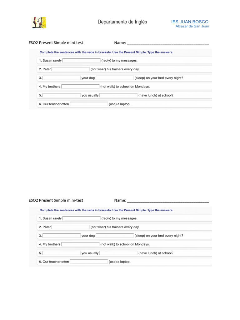 Present Simple Mini Test | PDF